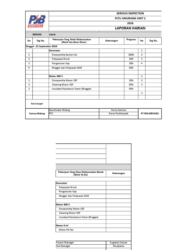 Daily Inspection Report PLTU Amurang 2016 | PDF | Rotating Machines ...