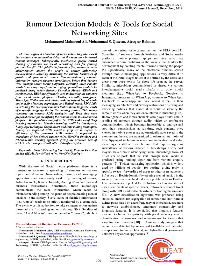 Rumour Detection Models and Tools For Social PDF | PDF | Rumor ...
