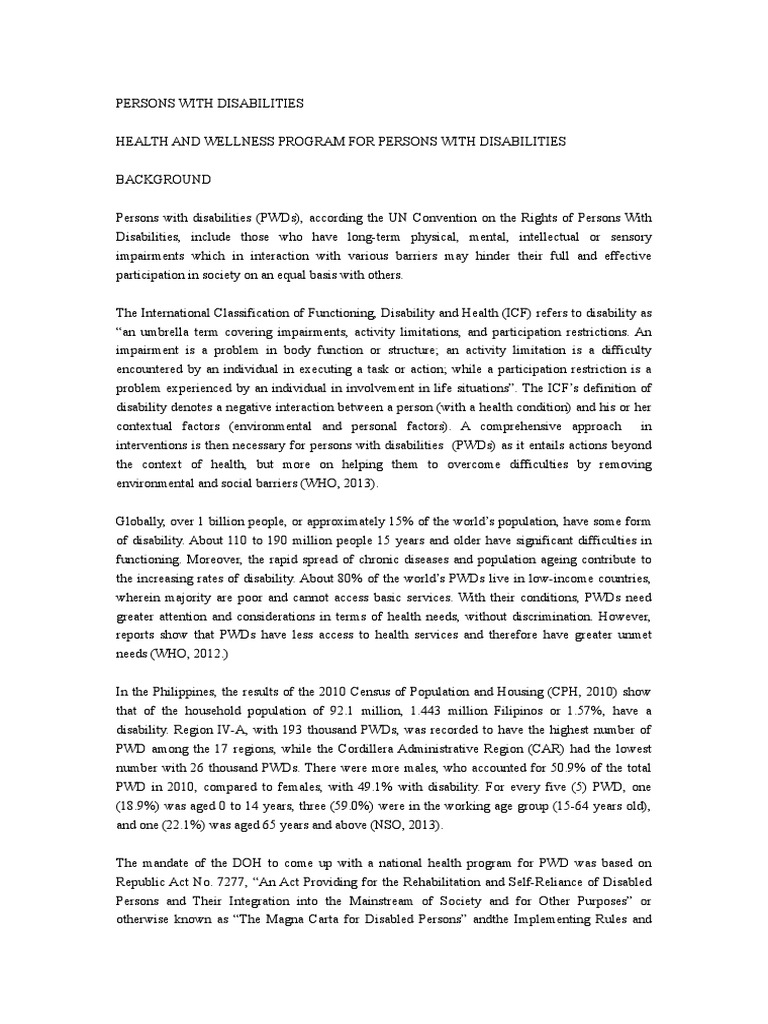 PWD Definition | PDF | Disability | Health Care
