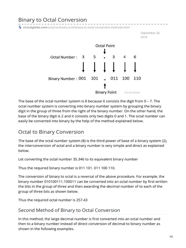Binary To Octal Conversion | PDF