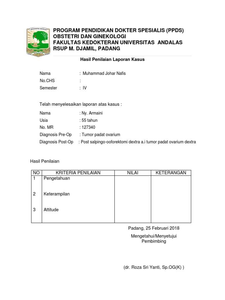 Laporan Kasus PPDS Obgin UNAND | PDF | Kesehatan Holistik