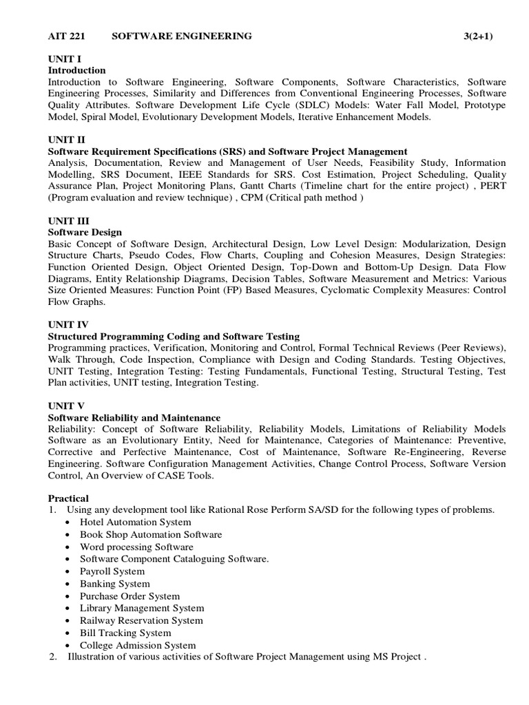 Course Syllabus for AIT 221 Software Engineering | PDF | Software ...