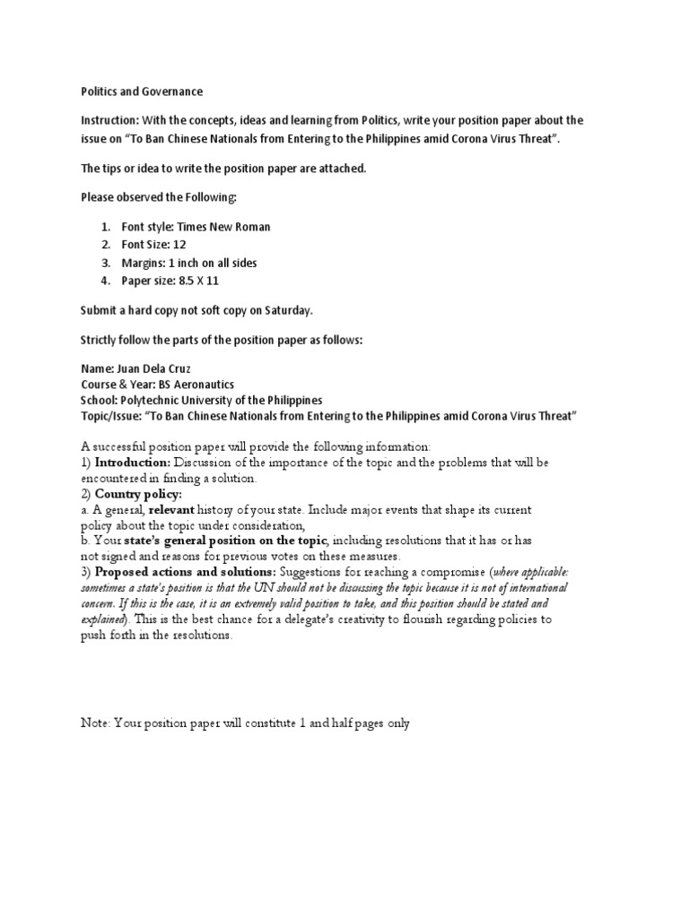 Politics and Governance - Position Paper Guidelines | PDF