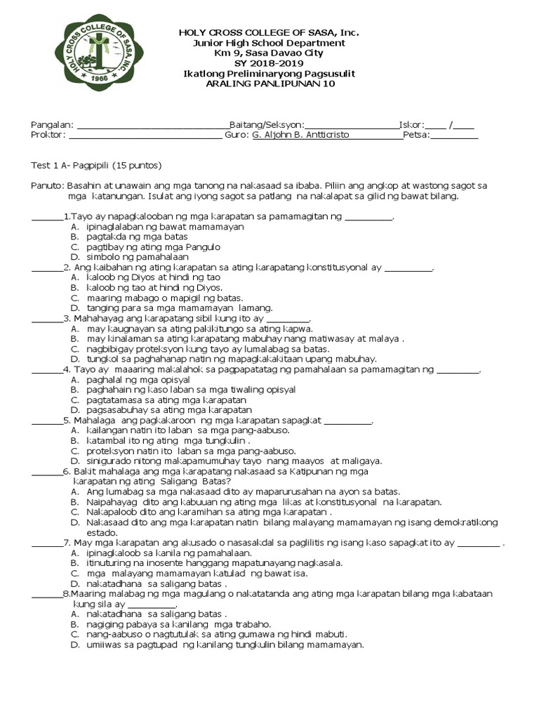3rd Grading Grade10 Prelim | PDF