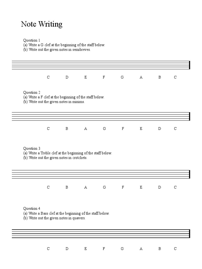 Music Note Writing Exercises | PDF
