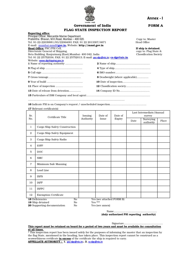 FSI Form A PDF | Download Free PDF | Watercraft | Ships