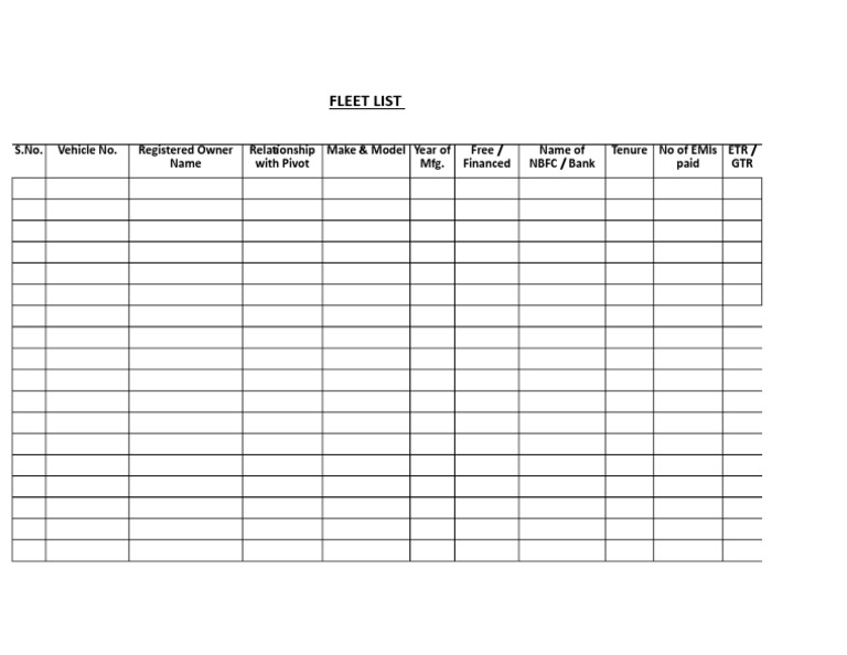 Blank Fleet List | PDF