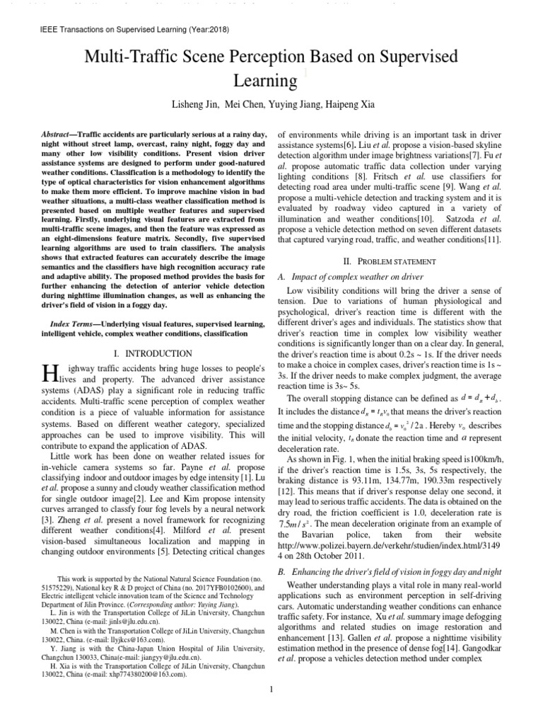 Multi-Traffic Scene Perception Based On Supervised Learning | PDF ...