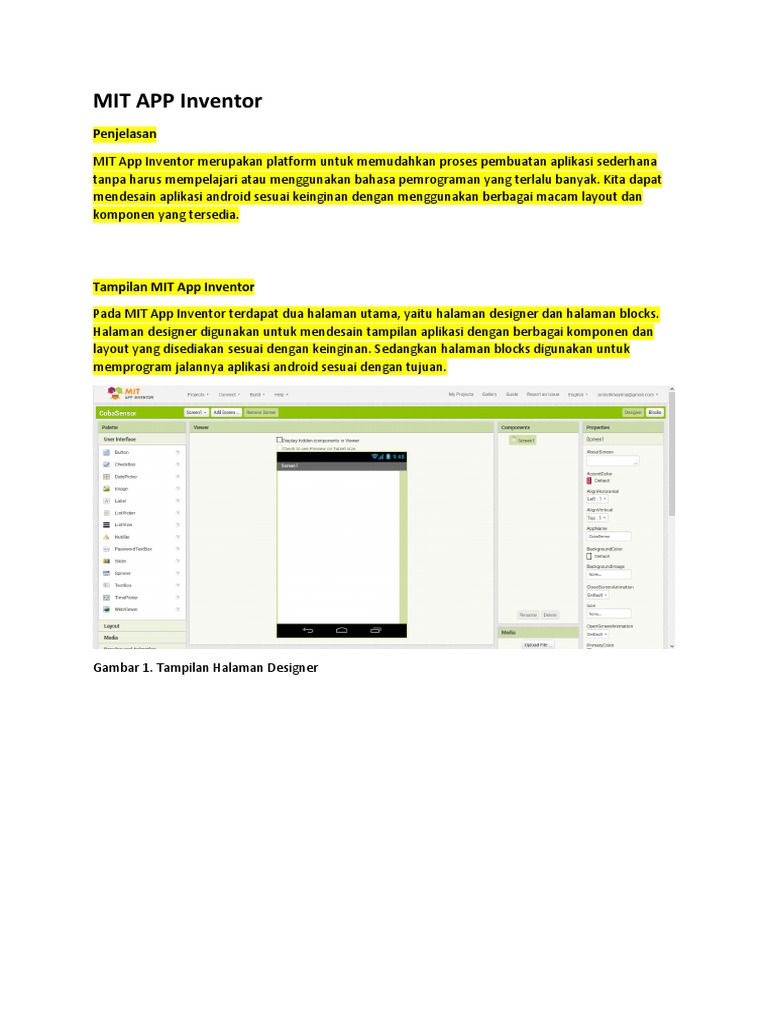 Penjelasan Bagian-Bagian MIT App Inventor 1 PDF | PDF | Komputer