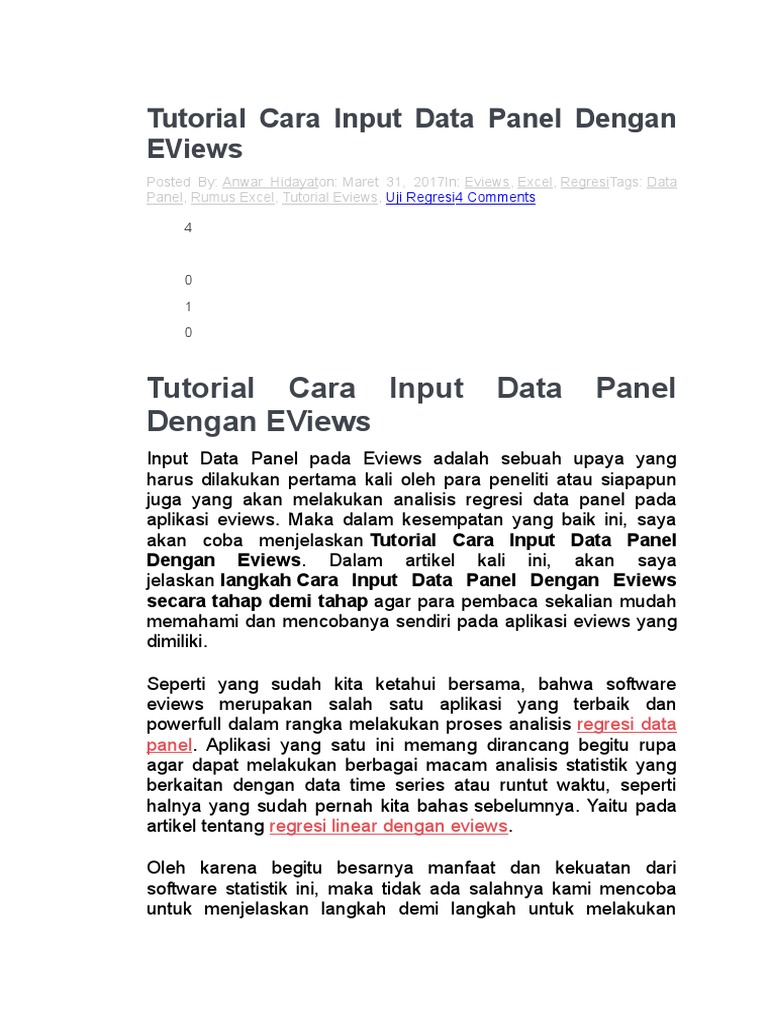 Panduan Input Data Panel EViews | PDF