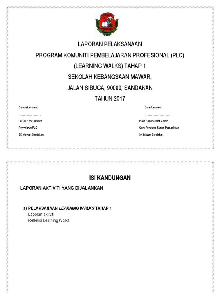 Laporan Pelaksanaan Kitaran 1 PLC Learning Walks Tahap 1 | PDF