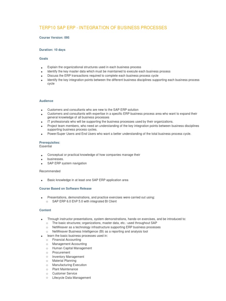 Terp10 Sap Erp - Integration of Business Processes | PDF | Business ...