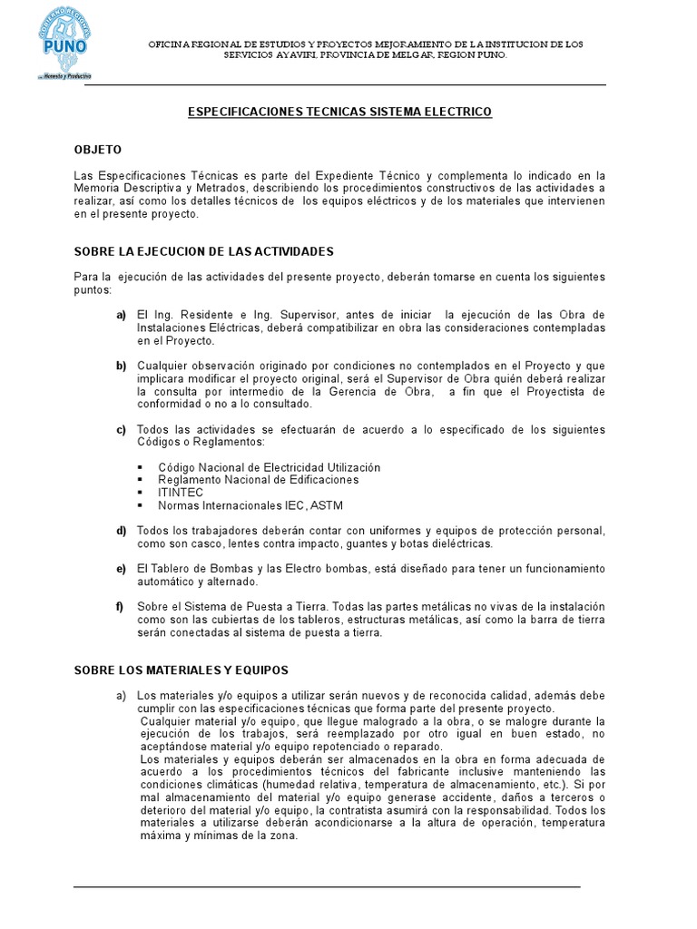 Especificaciones Técnicas Instalaciones Eléctricas | PDF | Tubería (transporte de fluidos) | Cobre