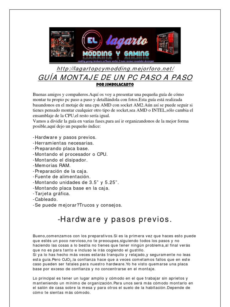 Tutorial - Montaje de Un PC Paso A Paso - Por To | PDF | Arquitectura ...