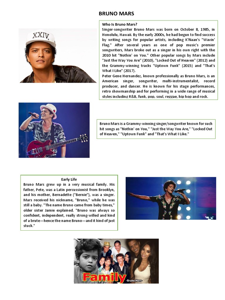 Bruno Mars: Biography and Early Life | PDF