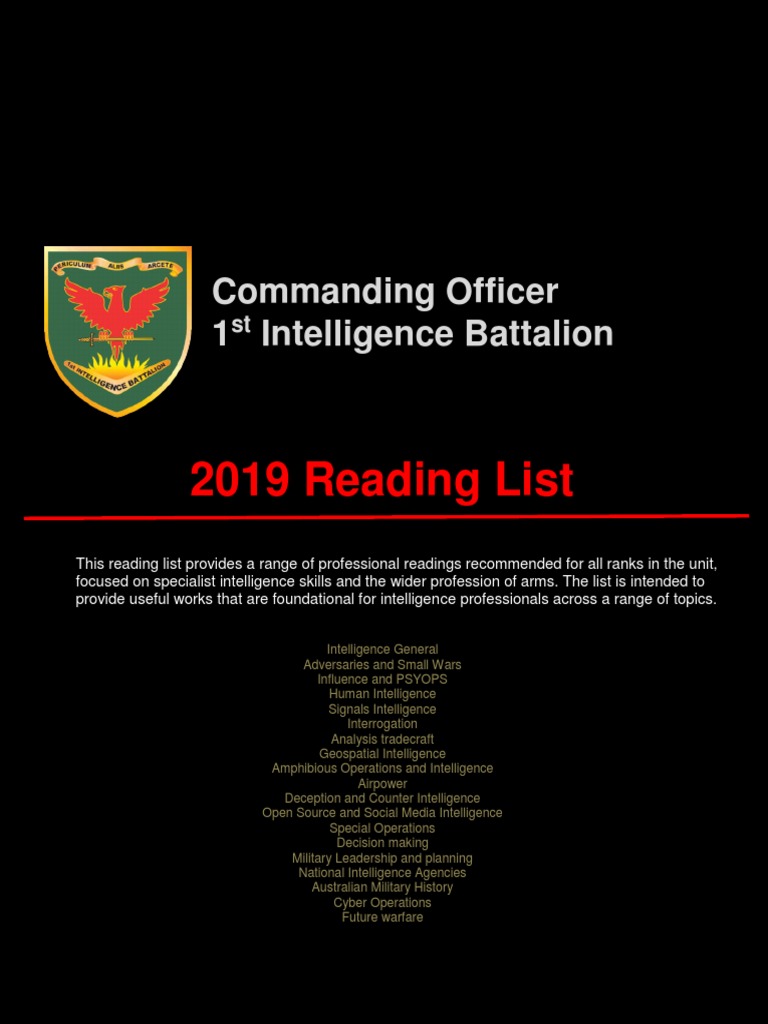 2019 Intelligence Battalion Reading List | PDF | Espionage ...