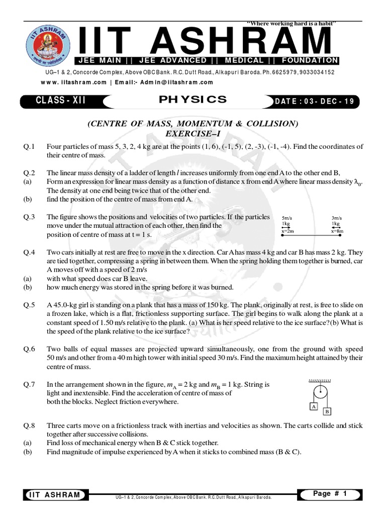 Assignment - Momentum & Collision | PDF | Collision | Force