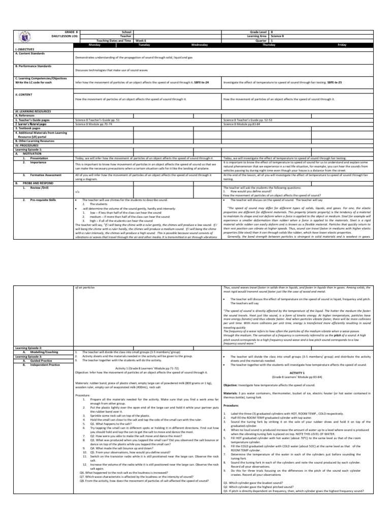 DLL Science 8 Q1 Week6 | Download Free PDF | Sound | Solid