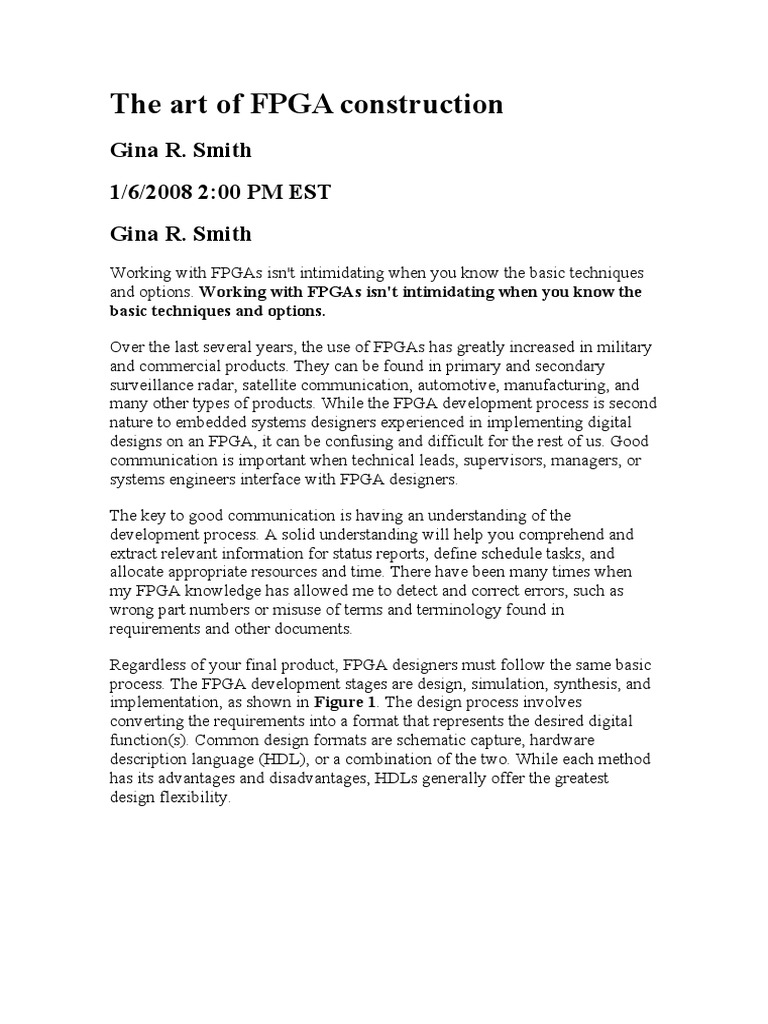 The Art Of Fpga Construction Pdf Hardware Description Language Field Programmable Gate Array