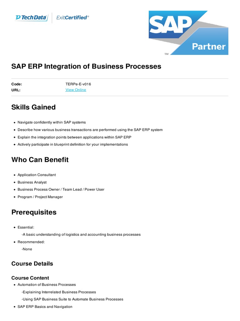 Sap Erp Integration of Business Processes | PDF | Sap Se | Business Process