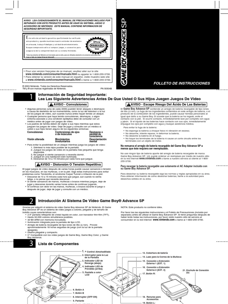 Manual de GBA SP en Español | PDF | Nintendo | Color