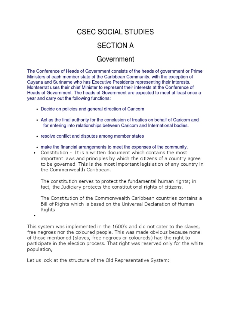 CSEC Social Studies: Government Overview | PDF | Atmosphere Of Earth ...