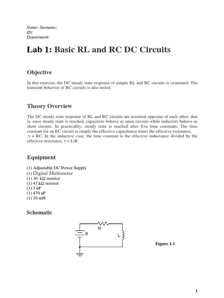 Lab 1 Basic RL and RC DC Circuits PDF | PDF | Electrical Impedance | Series And Parallel Circuits
