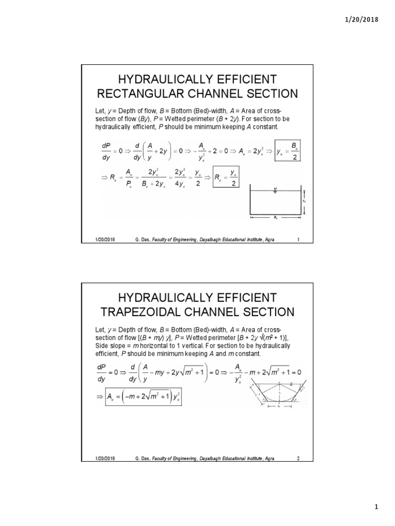 Hydraulically Efficient Channel Sections | PDF | Dynamics (Mechanics ...
