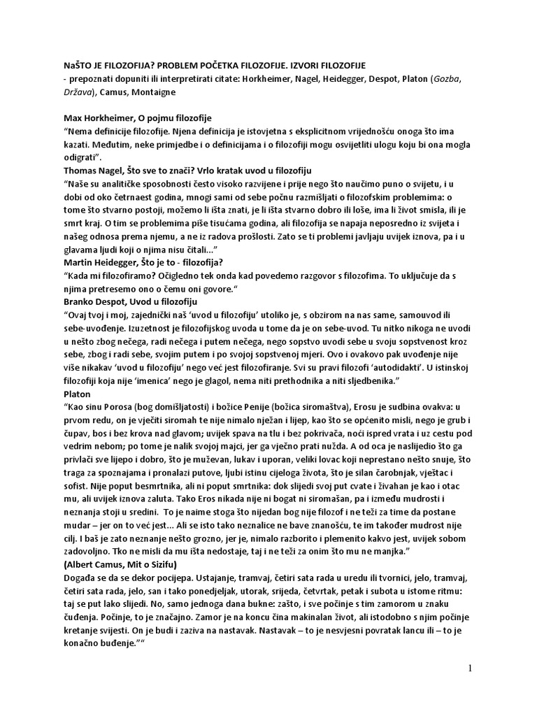 Filozofija Prvi Dio Pitanja Za Usmeni | PDF