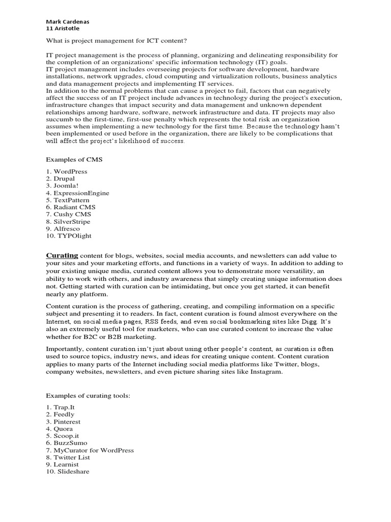 What Is Project Management For ICT Content | PDF | Tag (Metadata ...