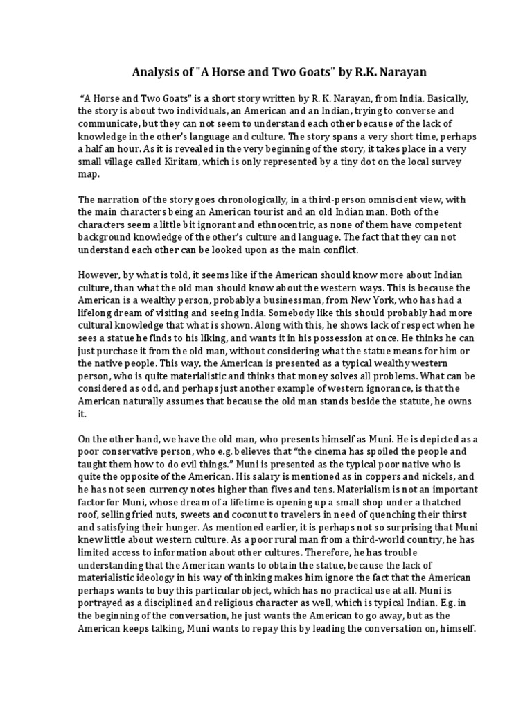 An Analysis of The Short Story A Horse and Two Goats by Narayan | PDF ...