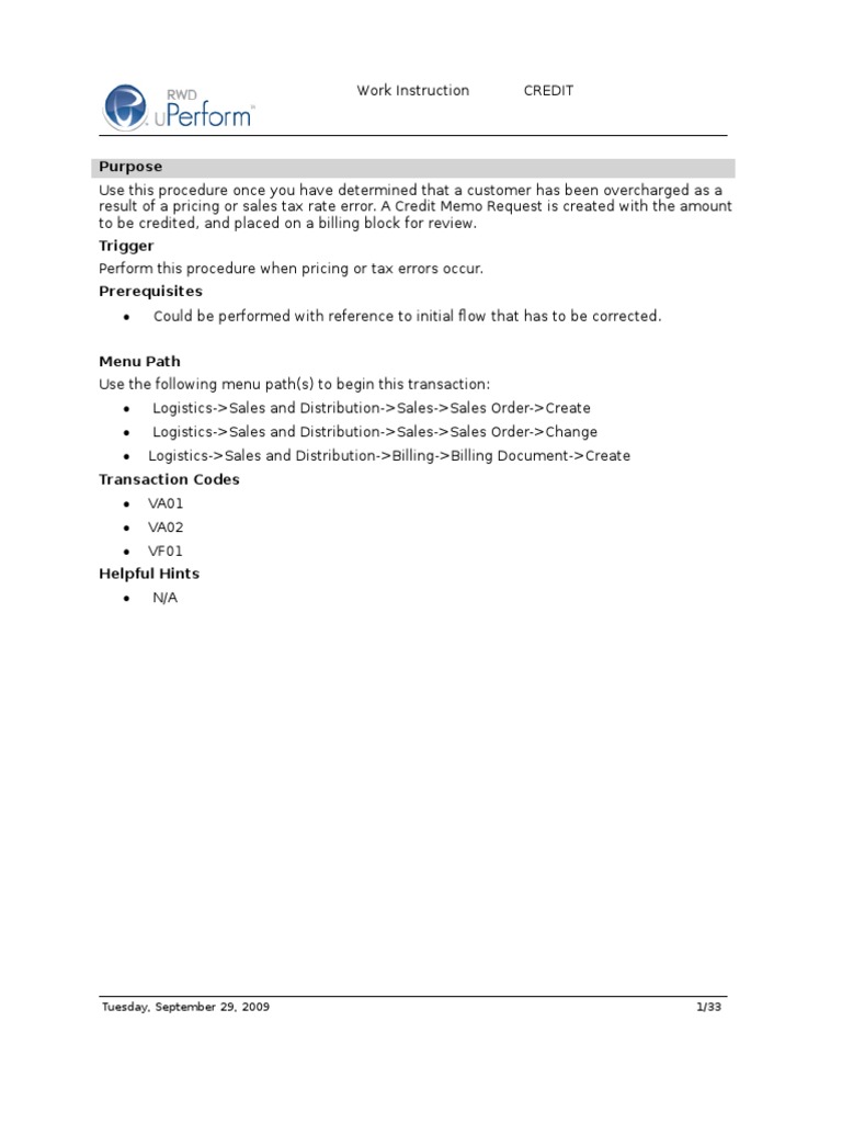 SAP Credit Memo Request Process | PDF | Double Click | Software