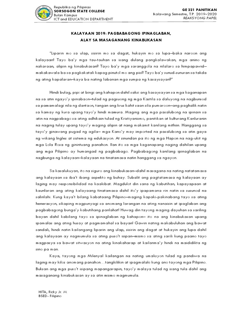 Template para Reaksyong Papel | PDF