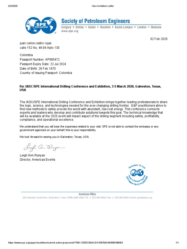 Visa Invitation for Drilling Conference | PDF | Business