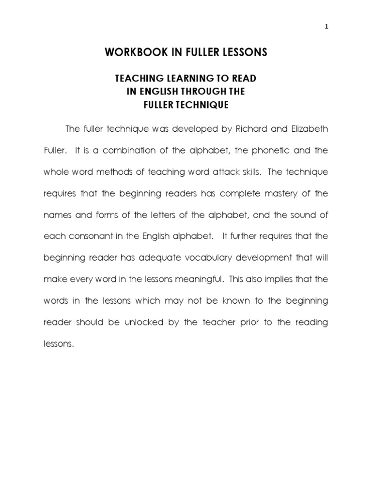 Fuller Method Reading Workbook | PDF | Alphabet | Consonant