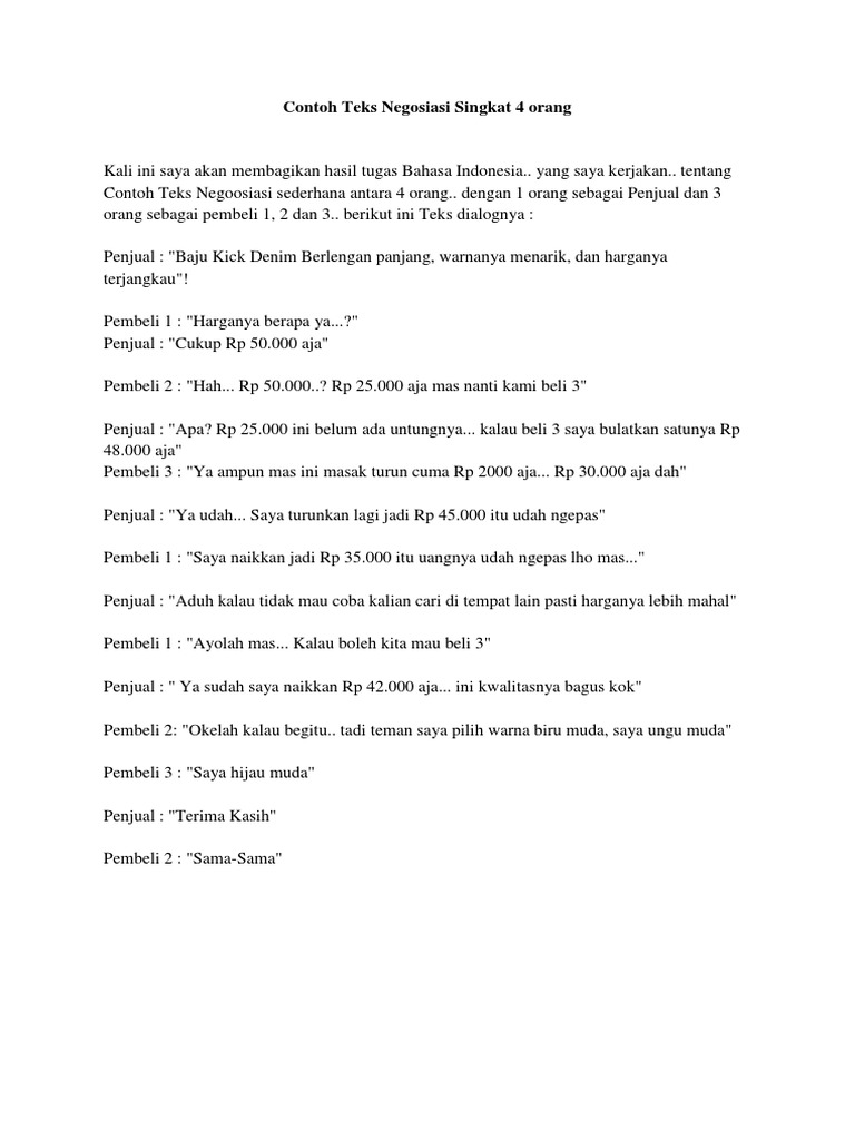 Contoh Teks Negosiasi Singkat 4 Orang | PDF