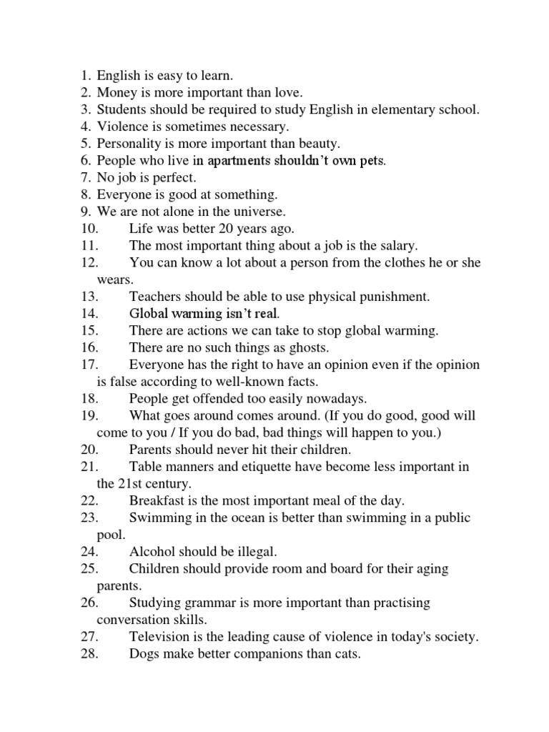 Agree or Disagree: Controversial Topics | PDF