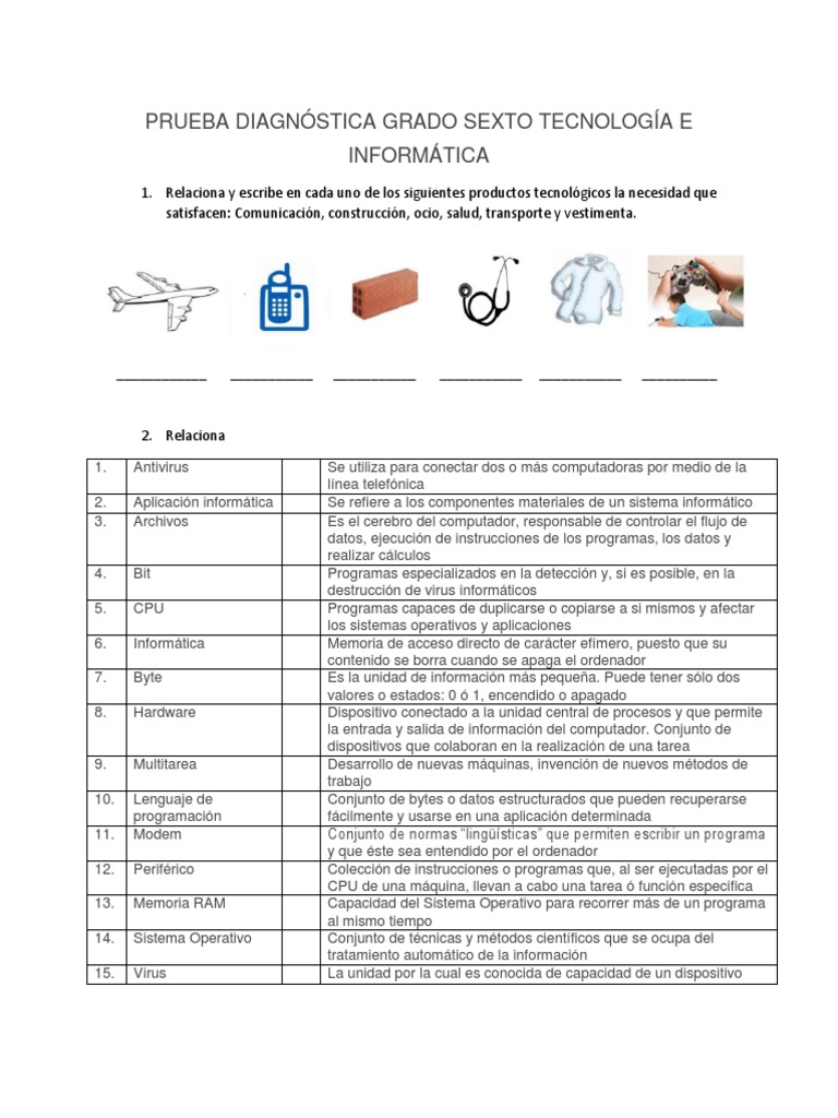 Prueba Diagnóstica Grado Sexto Tecnología e Informática | Programa de computadora | Programación