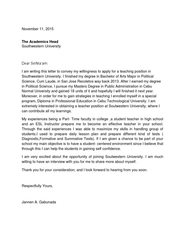 Cover Letter Swu | PDF