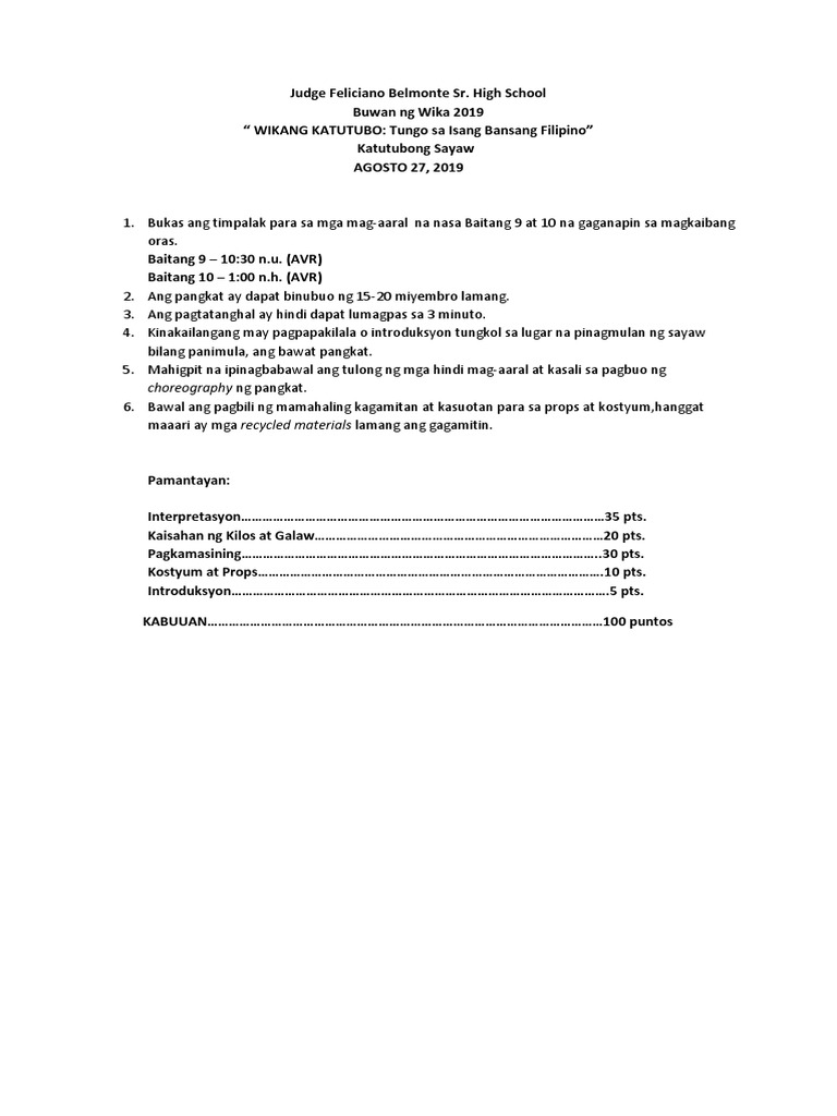 Pamantayan para Sa Katutubong Sayaw | PDF