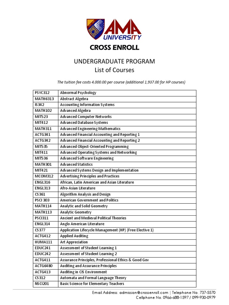 Undergraduate Course List and Tuition Fees for Cross Enrollment Program ...