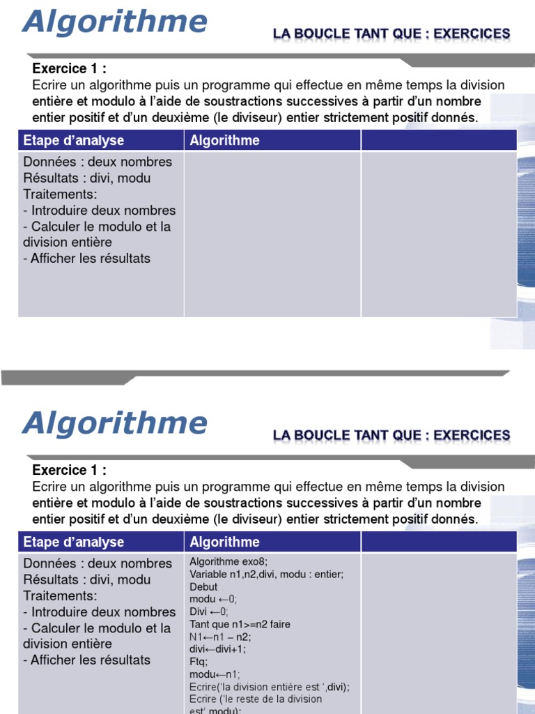 Exercices d'algorithmes en boucle | PDF | Entier naturel | Nombre