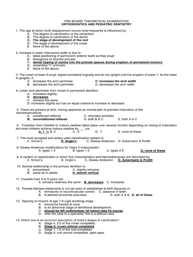 Ceu Pre Board Exam 7 Ortho Pedo | PDF | Human Tooth | Tooth