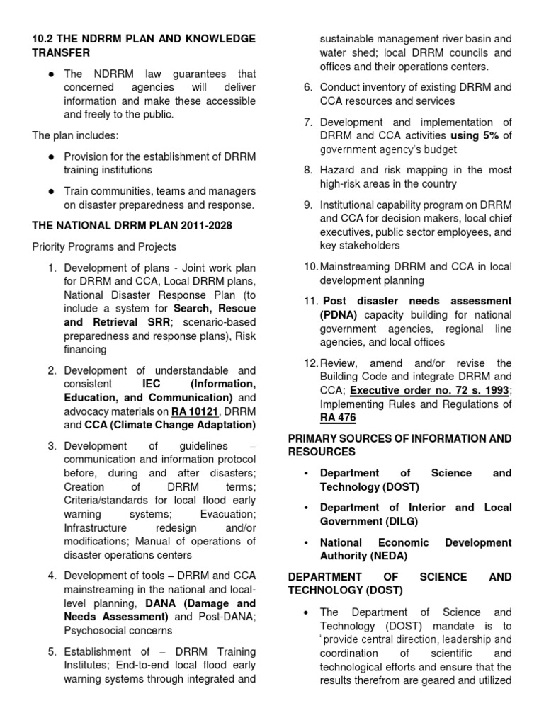 10.2 The NDRRM Plan and Knowledge Transfer (Handout) | PDF | Disaster ...