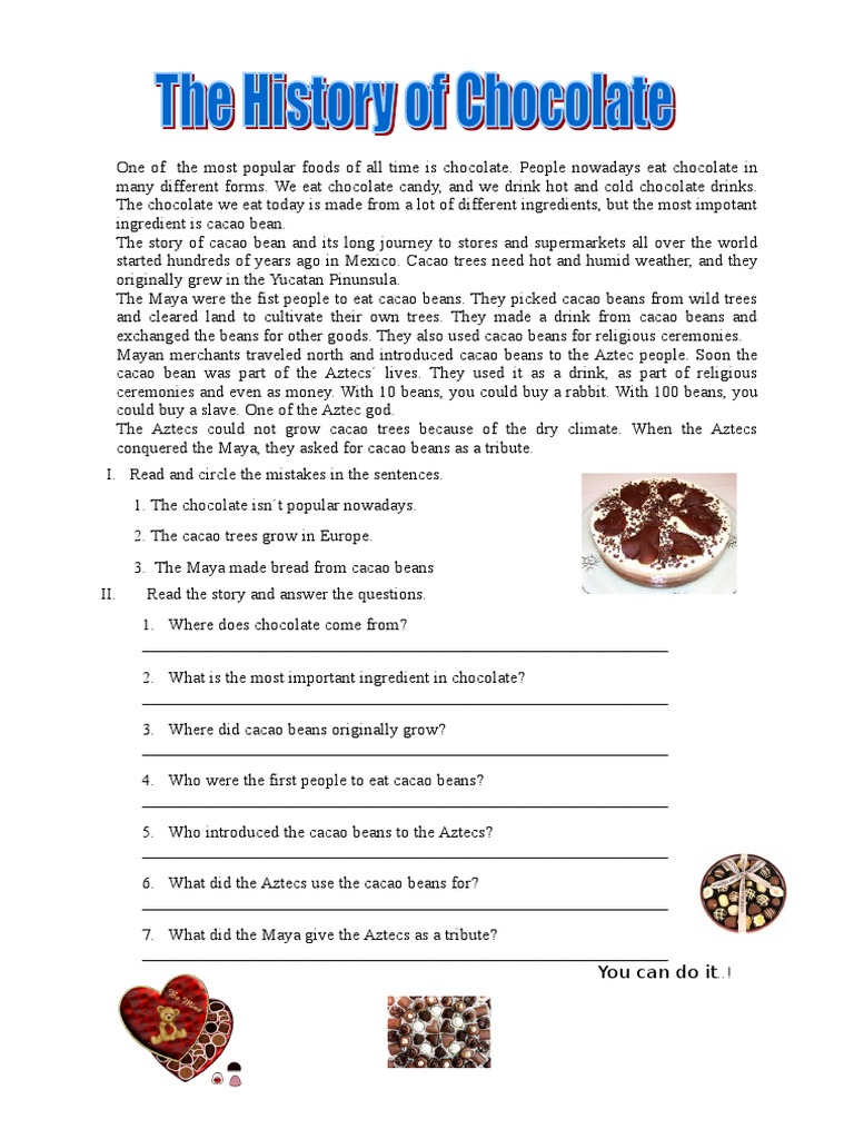 reading-comprehension-tHE HISTORY ABOUT CHOCOLATE WEEK 2 | PDF ...