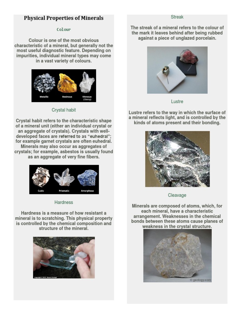 Physical Properties of Minerals 1 | PDF | Rock (Geology) | Minerals