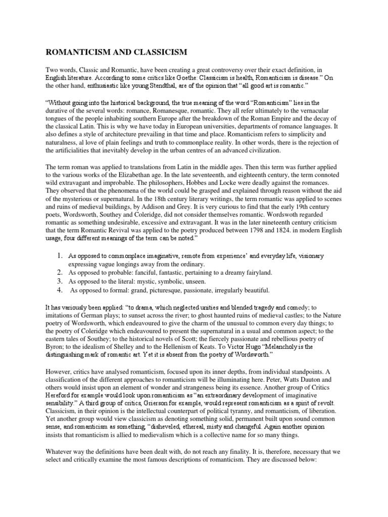 Romanticism and Classicism | PDF | English Literature | Romanticism