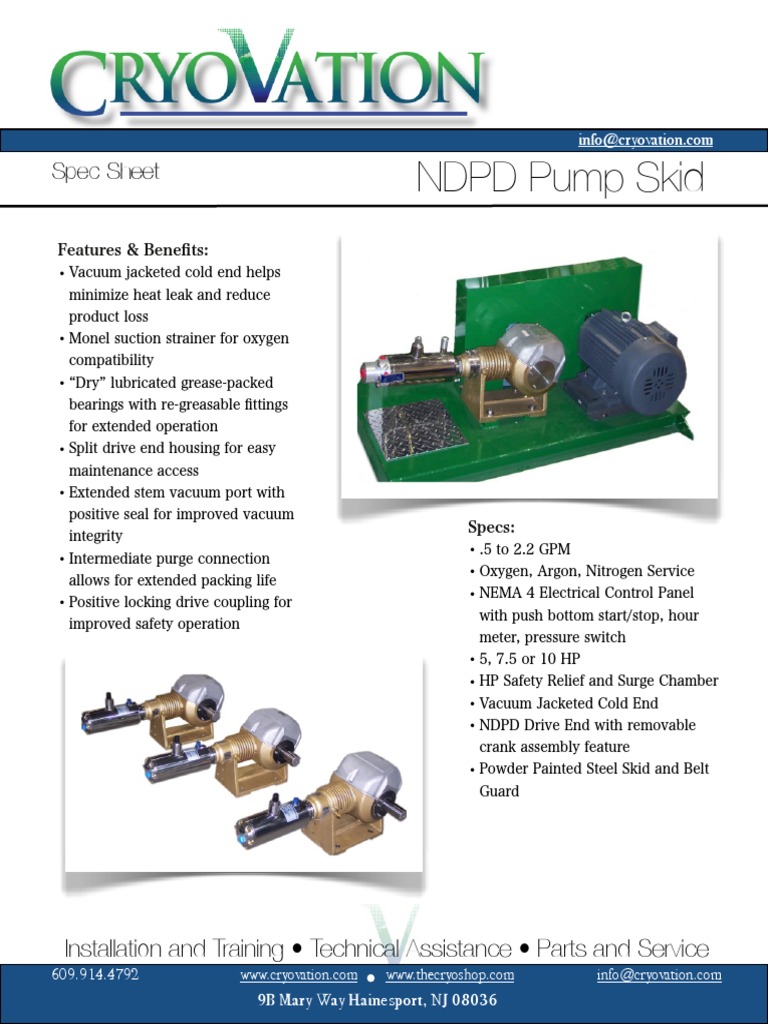 Specifications and Features of the Cryovation NDPD Pump Skid for Liquid ...