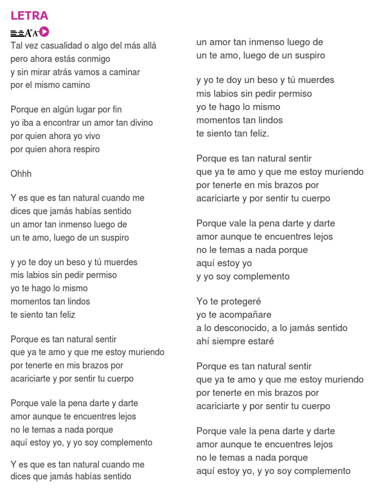 Letra Cancion Tan Natural Pipe Pelaez | PDF
