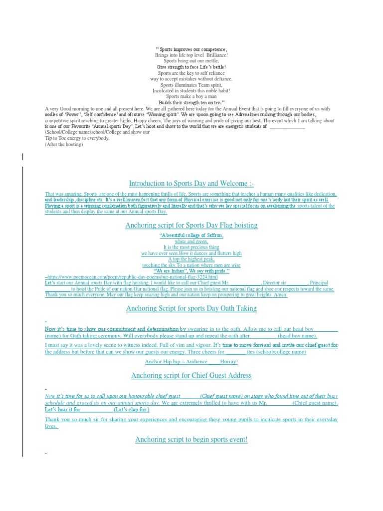 Annual Sports Day Script | PDF | Olympic Games | Sports